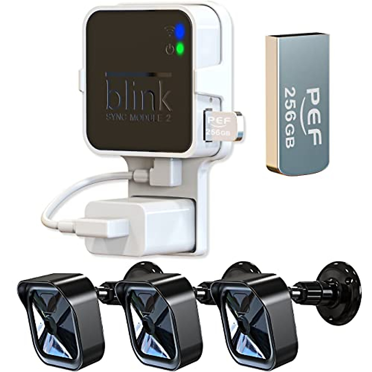 256GB Blink USB Flash Drive and Blink Outdoor Camera Mount, 3 Pack Camera Housing and 360° Adjustable Mounting Bracket with Blink Sync Module 2 Mount(Blink Camera and Module are Not Included)