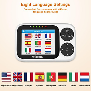 VTimes Baby Monitor with 2 Cameras, 3.2" IPS Screen, 2-Way Talk, Baby Monitor No WiFi Night Vision, Pan-Tilt-Zoom VOX Mode Temperature Monitor 8 Lullabies and 1000ft Range for Baby Pet Elderly