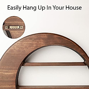 Hijnx Moon Premium Round Wall Shelf for Crystals Display - Essentials Storage Shelf - Solid Wood Craftsmanship Wall Art - Crescent Moon Shelf - Beautiful & Decorative for Your Beloved Ones., Brown