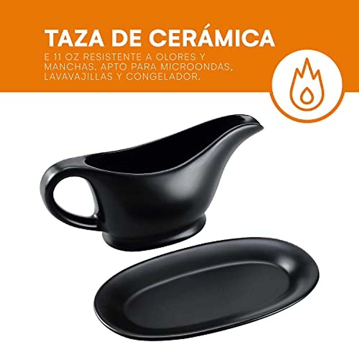 Bruntmor 11 Oz Black Ceramic Gravy Boat With Tray, 11 Ounce Small Ceramic Serving Dish, Dispenser with Tray For Sauces, Dressing and creamer, Gravy Boat With Saucer For Thanksgiving And Christmas