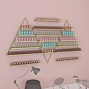 Metal Triangle Nail Polish Racks for The Wall Shelves Essential Oil Storage Shelf, Nail Salon Shop Iron Wall Mounted Display Rack Perfume Shelf Cosmetic Cabinet Spice Rack Organizer Holds (Gold 6pcs)