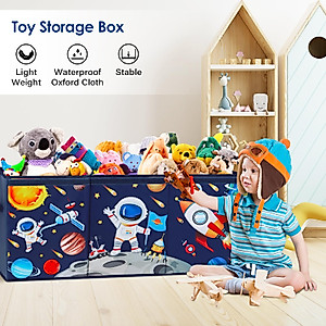 Large Toy Box Chest Organizer with Flip Lid for Kids, Collapsible Oxford Toy Storage Box with Handles for Boys Girls, Sturdy Waterproof Storage Organizer for Bedroom Playroom Nursery, 37.7×12.5×15.7''