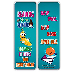 Creanoso Cool Fruit Reading Sayings Bookmarks (30-Pack) – Cool Gift Token for Kids, Boys & Girls, Teens – Party Favors Supplies – Book Reading Rewards Incentive – Great Giveaways Set – Page Binder