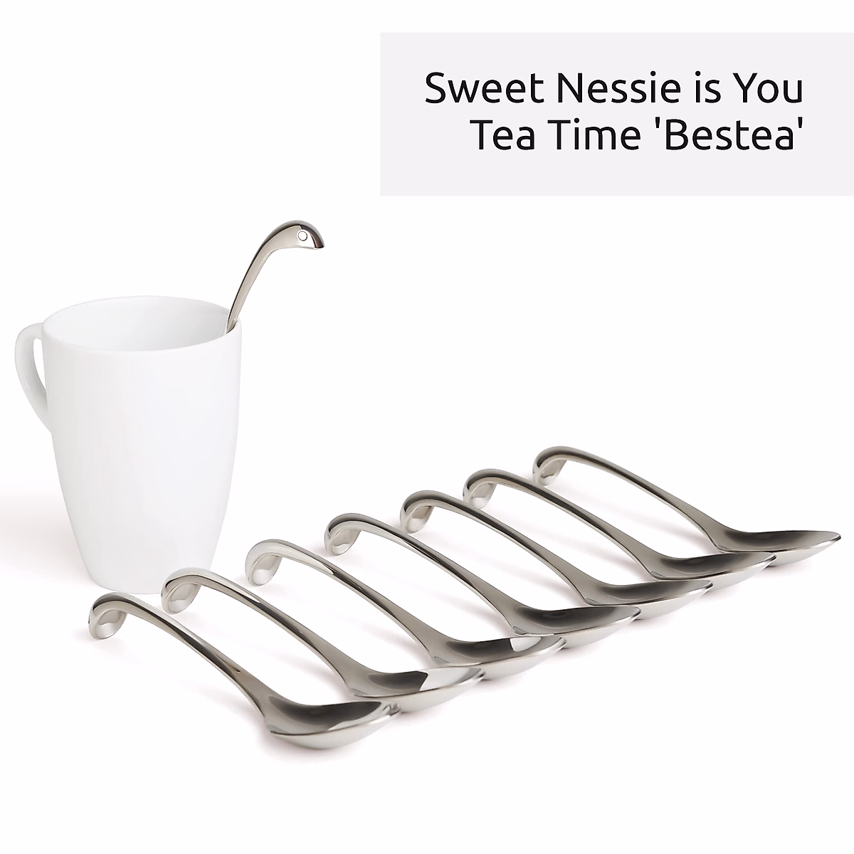 OTOTO Sweet Nessie Sugar Spoon (Set of 8) - Stainless Steel Tea Spoon - 100% Food Grade & Dishwasher Safe - Perfect Spoon for Tea & Coffee