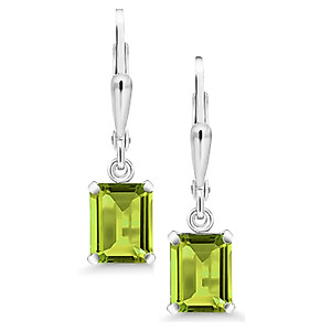 Gem Stone King 925 Sterling Silver 8X6MM Emerald Cut Gemstone Birthstone Leverback Drop Dangle Earrings For Women