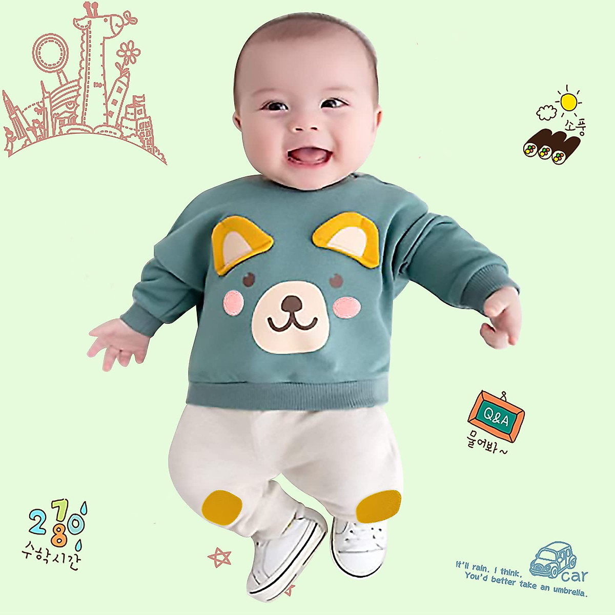 9-12 Months Boy Clothes Infant Fall Winter Outfits Long Sleeve Bear Sweatshirts Tops+Pants Set,Boy Clothes Bear 9-12 Months