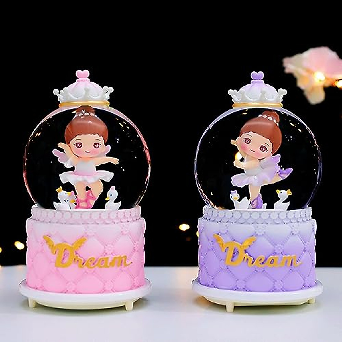 Ballerina Snow Globe, 80mm Water Globe Music Box with Color Changing LED Lights for Wife Girlfriend Daughter Girls Birthday Christmas Valentine (Pink)