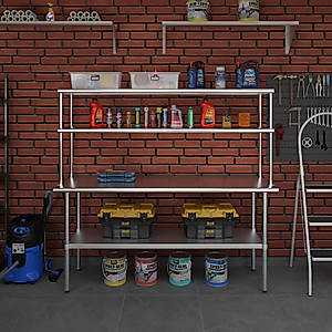 Amgood Stainless Steel Work Table Double Tier Overshelf | Metal Kitchen Prep Table & Shelving Combo (24" x 72" Work Table + 18" Overshelf)