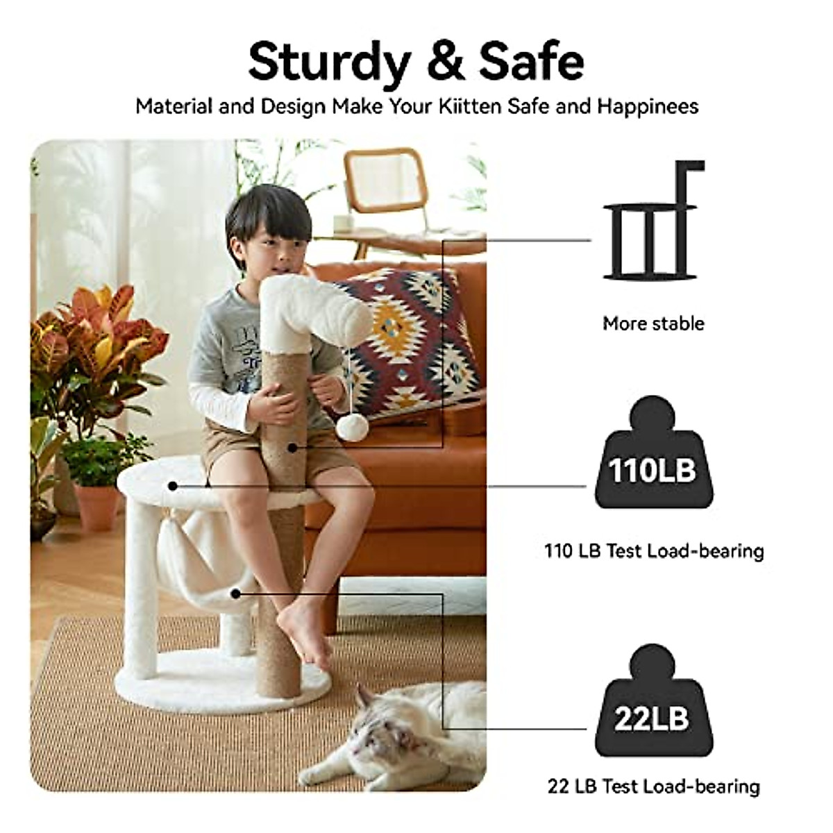 FUKUMARU Cat Scratching Post, 31.5 Inch Cat Tree with Hammock, Unique and Cute Small Horse Cat Tower with Perch for Indoor Cats