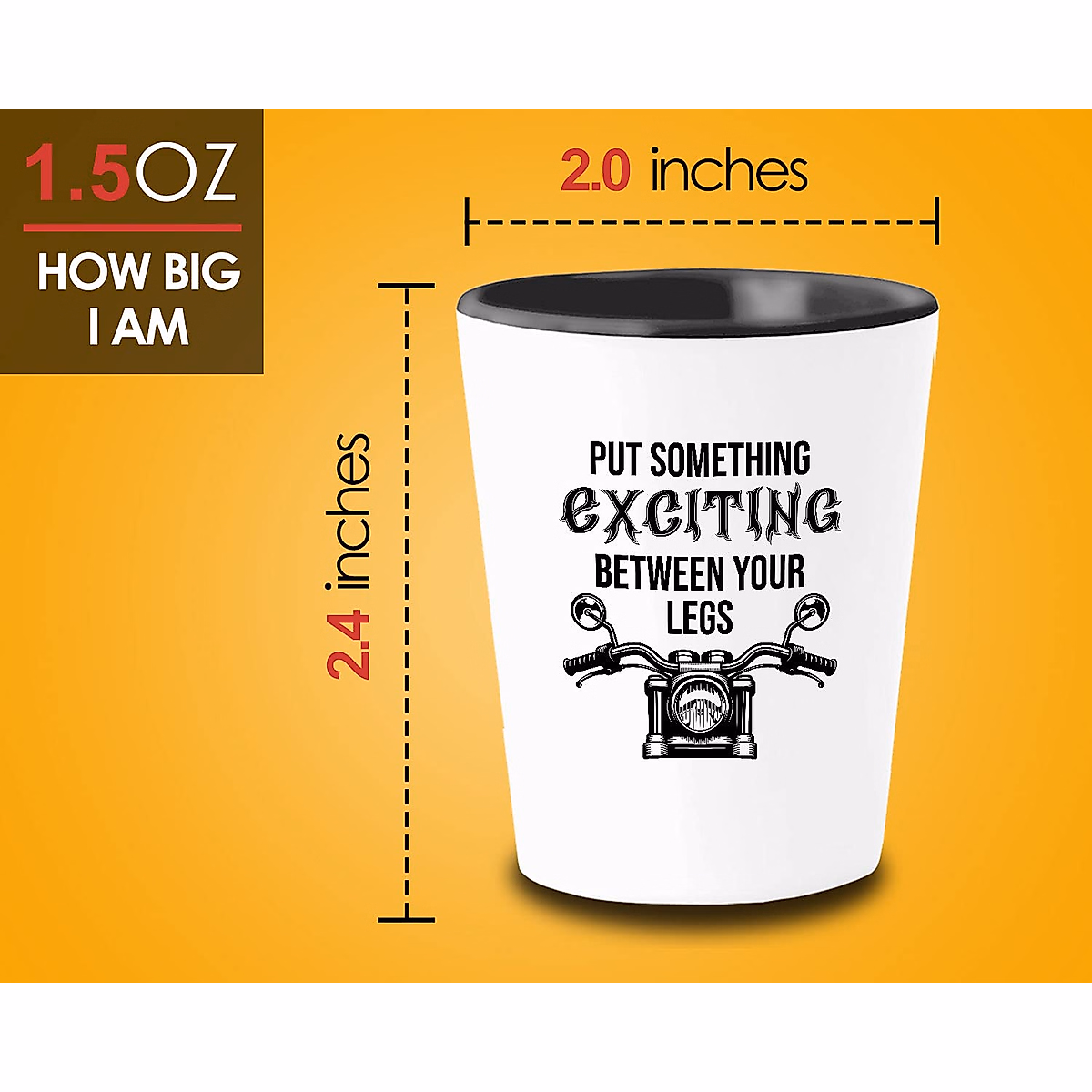 Bubble Hugs Biker Shot Glass 1.5oz White - Put Something Exciting Between Your Legs - Motorcycle Motorbike Rider Adult Humor