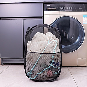 Foldable Mesh Popup Laundry Hamper,Laundry Basket Easy to Open and Fold for Dorm,Travel, College Dorms, and More (2 black)