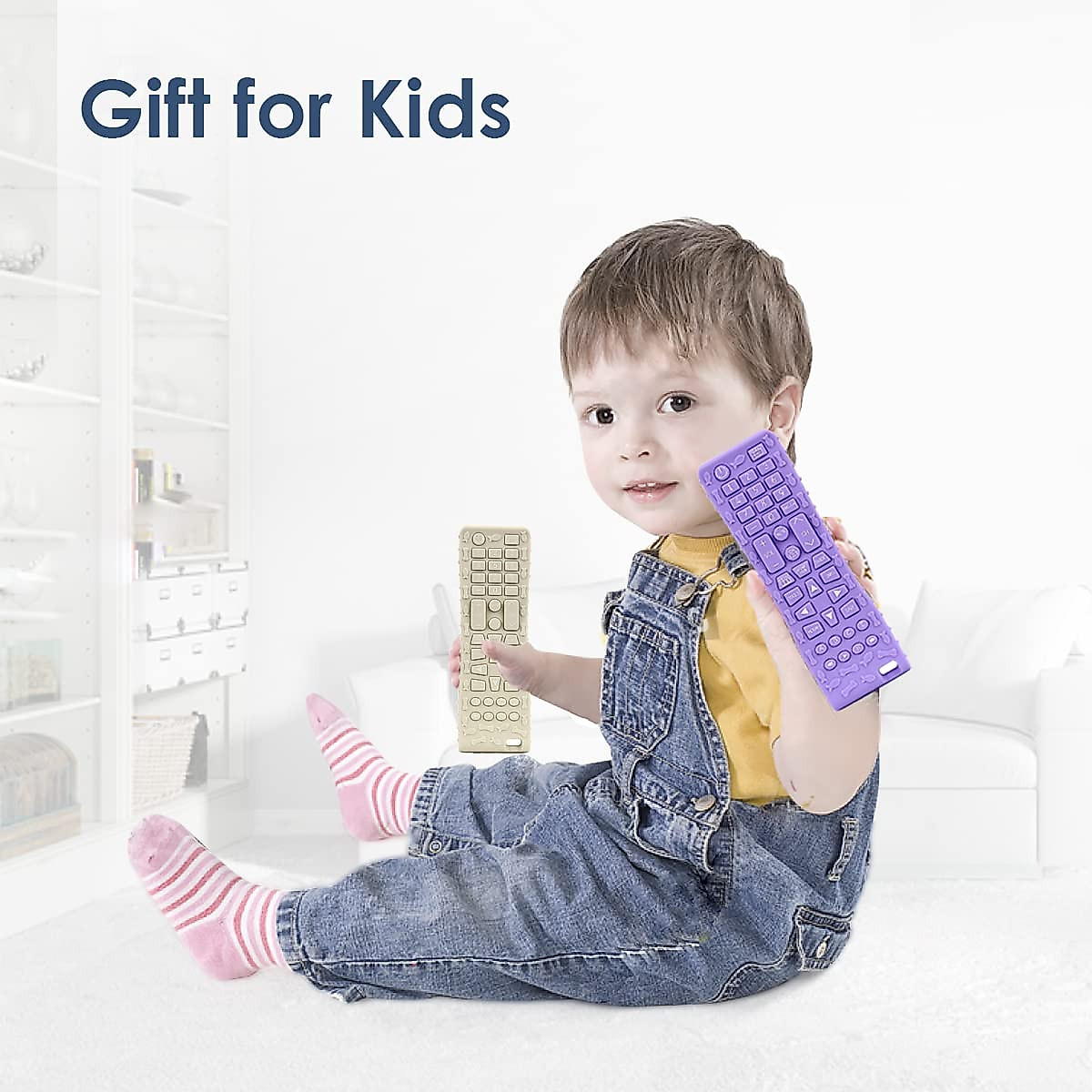 2PCS Baby Soft Silicone Teething Toys, Baby Chew Teether with Texture, Early Educational TV Remote Control Style Toy to Learning Shape, Color and Sensory Development for 3 Months+ Toddlers