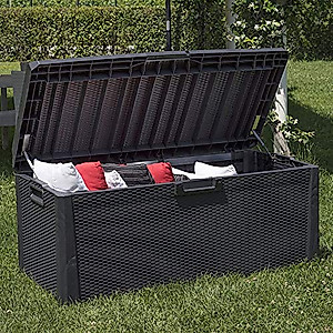 Toomax Z156RD97 Santorini Plus Lockable Deck Storage Box Bench for Cushioned Outdoor Pool Patio Garden Furniture & Indoor Toy Bin Container, 145 Gallon (Anthracite)