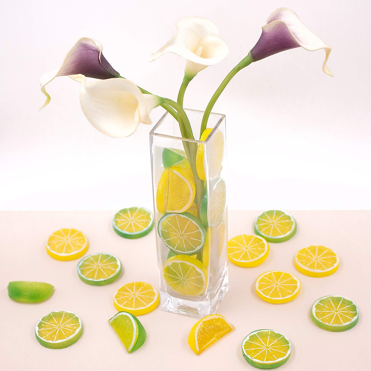 SNAIL GARDEN 30Pcs Artificial Lemon Slices Blocks, 20Pcs Simulation Lemon Slice+10Pcs Fake Lemon Block-Double Side Decorative Fake Fruit Model for Lemon Party Decor Vase Filler Tumbler Topper DIY