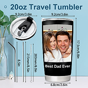Personalized Coffee Tumbler with Pictures Text, 20oz Custom Insulated Stainless Steel Tumbler, Customized Father's Day Birthday Gifts for Men Women, Travel Coffee Cup with Lids