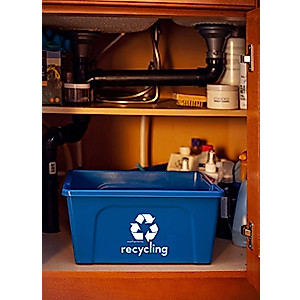 Recycling Rules Low-Profile 3 Gallon Deskside Recycling Bin Container, Perfect for Office Paper and Home Recycling, Eco-Friendly BPA-Free, in Blue, 4-Pack