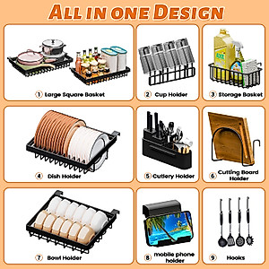 ilvvan Over The Sink Dish Drying Rack 27-36L x 12W x 32.5-37H (inches) (Expandable Height and Length) Snap-On Design 2 Tier Large Dish Rack