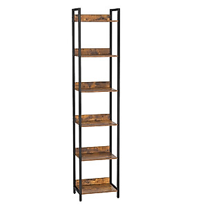Surksis 6-Tier Bookshelf, Narrow Bookshelf, Industrial Bookcase with Open Shelves, Tall Book Shelf for Living Room, Home Office, Study, Bedroom, 11 x 15.7 x 72.5 Inches, Rustic Brown and Black