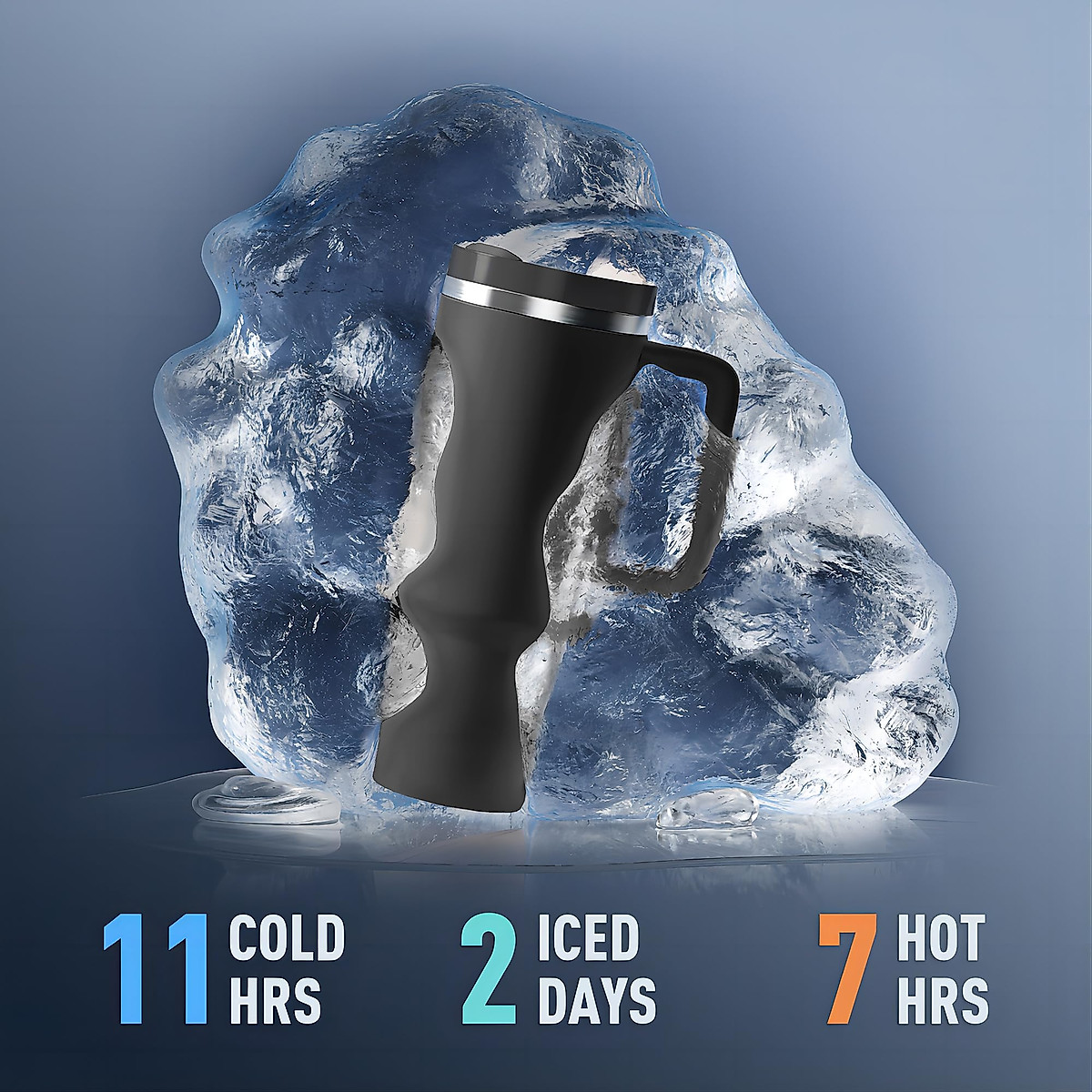 KISSKIND 40 oz Tumbler with Handle and Straw Lid Accessories, Straw Topper, Silicone Spill Proof Stopper, Silicone Boot, Stainless Steel Water Bottle 40oz Insulated Cup, Ideal Gift for Women, Black