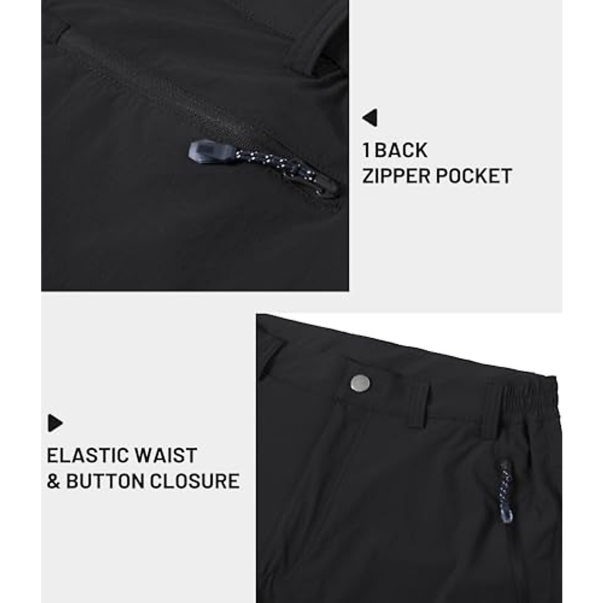 TACVASEN Capri Pants for Men Black Cargo Shorts Men Outdoor Quick Dry Shorts for Men Water-Resistant Workout Shorts with Zipper Pockets