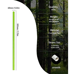 Green Paper Straws, 7.75 inch, 100 Pack Christmas Green Straws Recyclable, Eco Friendly, Disposable Drinking Straws for Party Suppliers, Cocktails, Juices, Coffee