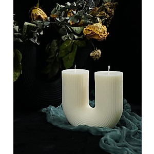 Large U Shaped Candle Aesthetic Ribbed Candles Minimalist Geometric Shaped Candles Soy Wax Scented Candle Art Decorative Handmade U Shape Candle for Wedding Spa Yoga Birthday Christmas Gift (White)