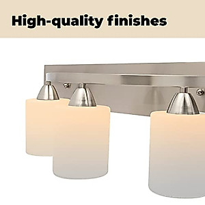 Dorence | Bathroom Vanity Light Bar | Interior Bathroom Lighting Fixtures with Modern Glass Shade | Bathroom Lights Over Mirror | (Brushed Nickel, 3 Lights, E26 100W LED, Bulbs not Included)