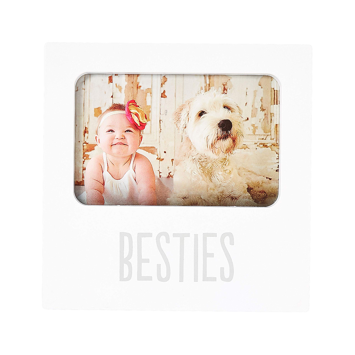 Kate & Milo Besties Keepsake Photo Frame, Best Friends Keepsake Baby and Pet Frame, Gender-Neutral Nursery Décor, Baby Accessory for New and Expecting Parents, White