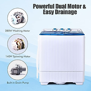 COSTWAY Portable Washing Machine, 2-in-1 Twin Tub 26lbs Capacity Washer(18lbs) and Spinner(8lbs) with Control Knobs, Timer Function, Drain Pump, Compact Laundry Washer for Home Apartment RV, Blue