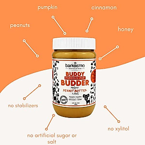 BUDDY BUDDER BARKIN' Banana Pumpkin PUP, Dog Peanut Butter, Healthy Dog Treats, Peanut Butter Dog Treats, Stuff in Toy, Dog Enrichment - Made in USA (Set of 2 / 17OZ Jars)