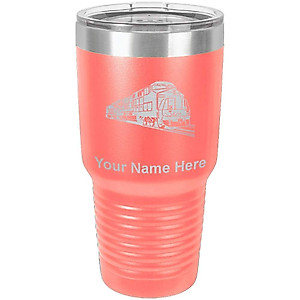 LaserGram 30oz Vacuum Insulated Tumbler Mug, Freight Train, Personalized Engraving Included (Coral)