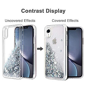 for iPhone XR Case, WORLDMOM Double Layer Design Bling Flowing Liquid Floating Sparkle Colorful Glitter Waterfall TPU Protective Phone Case for Apple iPhone XR [6.1 Inch 2018], Silver