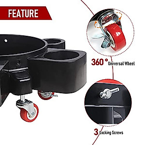 Bucket Dolly w/Grit Trap,5 Gallon Rolling Removable Bucket Dolly with 5 Rolling Swivel Casters for Car Washing Detailing Smoother Maneuvering (Black)