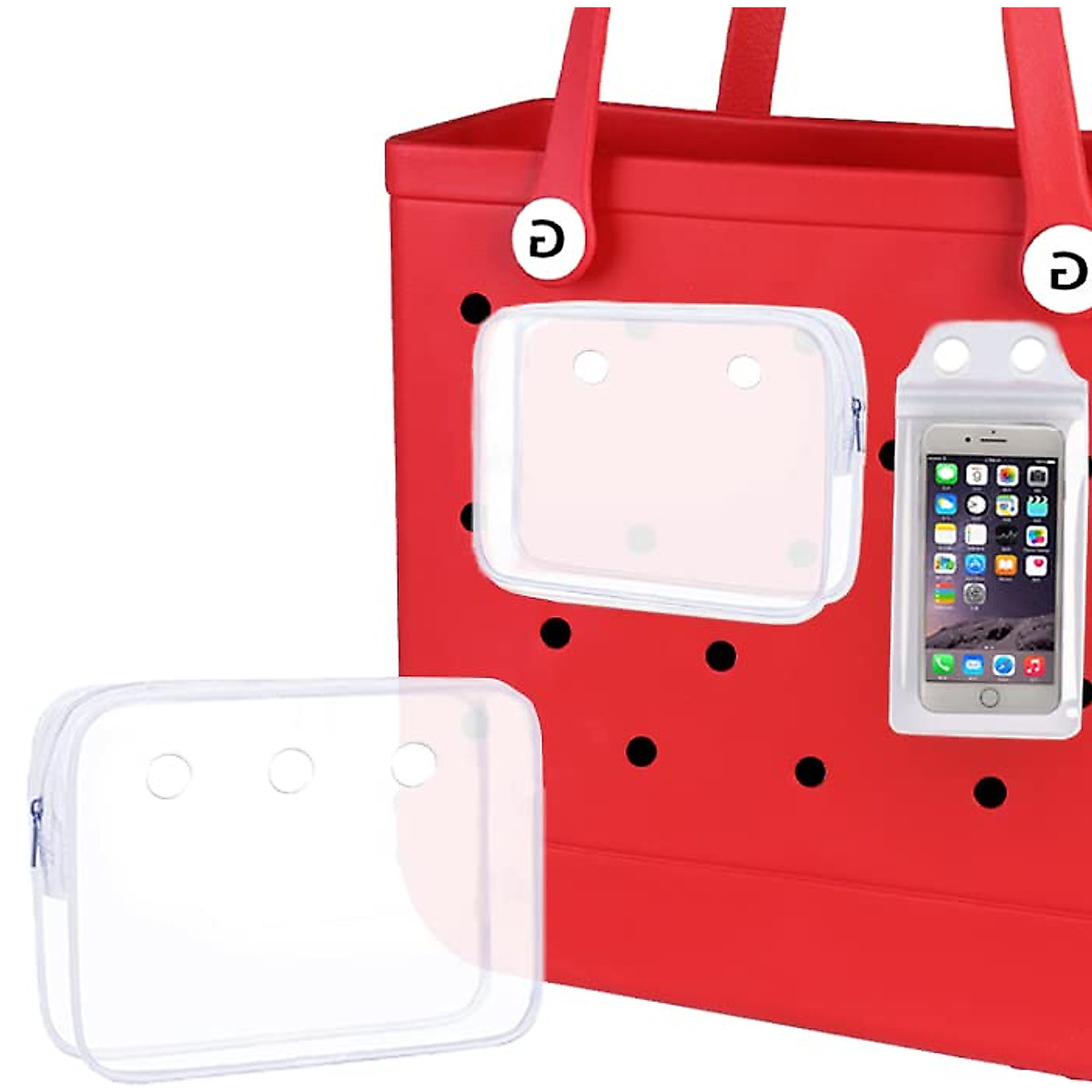 Genovega 3 Packs Clear Inner Bags for Boag Bag Rubber Beach Tote Bag, Hole Insert Bag Organizer Storage, Waterproof Zipper Pouch for Women Cruise Trip Pool Swim Essentials Stuff Travel Vacation Necessities