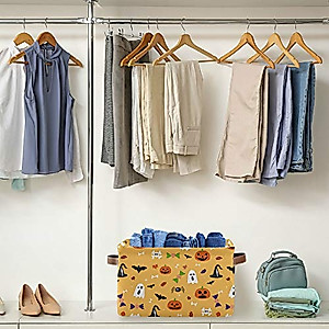 Qilmy Halloween Pumpkin Storage Basket Storage Bin Organizer Basket, Foldable Handmade Rectangular Storage Box with Handles - Large Organizer for Home, 15L x 11W x 9.5H in (1PC)