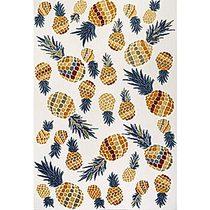 JONATHAN Y AMC117A-5 Ananas Bold Pineapple High-Low Indoor Outdoor Area-Rug, Tropical Coastal Casual Easy-Cleaning,Bedroom,Kitchen,Backyard,Patio,Non Shedding, 5 X 8, Orange/Navy