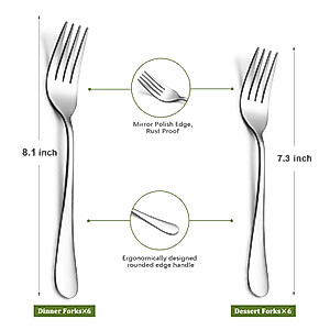 Stainless Steel Forks Set, 6PCS 8.1inch Forks and 6PCS 7.3inches Forks, Set of 12 Top Food Grade Silverware Forks, Mirror Polished & Dishwasher Safe