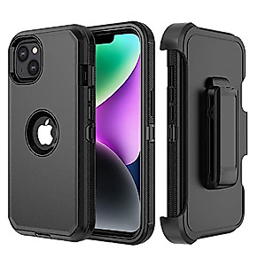 TASHHAR Phone Case for iPhone 14 Plus Case,Heavy Duty Hard Shockproof Armor Protector Case Cover with Belt Clip Holster for Apple iPhone 14 Plus 6.7 5G 2022 Phone Case (Black)