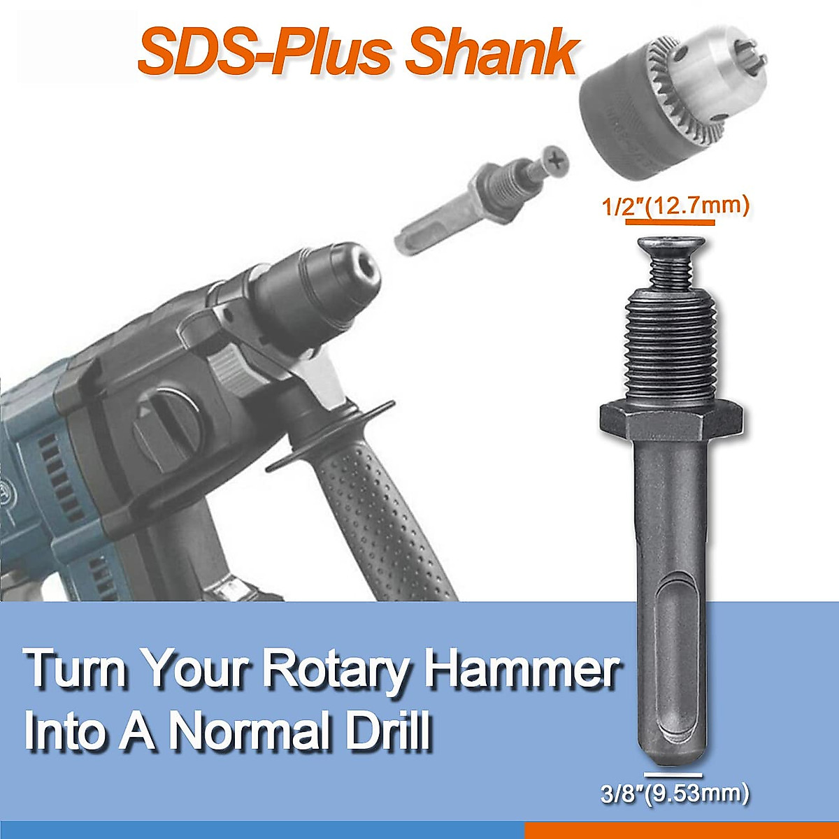 GANYEE 1.5-13mm Keyed Drill Chuck Adapter Kit 1/2"-20UNF with SDS-Plus Shank 1/4" Hex Shank 1/2" Socket Square Female Adapter fits Rotary hammer/Impact wrench/Impact Screwdriver
