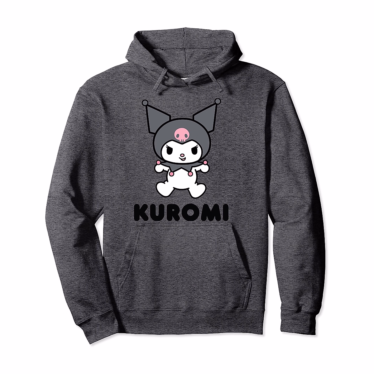 SANRIO Kuromi Character Front and Back Pullover Hoodie, Grey, Small