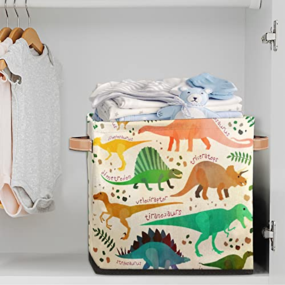 Dinosaur Pattern Storage Basket Bins for Organizing Pantry/Shelves/Office/Girls Room, Cute Animal Storage Cube Box with Handles Collapsible Toys Organizer 13x13