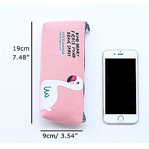 iToolai Canvas Pen Pencil Case Bag Zipper Travel Pouch Cosmetic Bags (Pack of 4, Flamingo and Cactus)