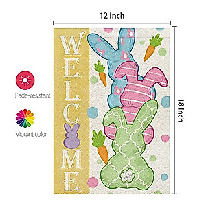 CROWNED BEAUTY Easter Bunnies Tail Garden Flag 12x18 Inch Double Sided for Outside Burlap Small Carrots Welcome Yard Holiday Decoration CF716-12
