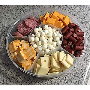 Zilpoo 2 Pack - Candy and Nut Serving Container, Appetizer Tray with Lid, 6 Compartment Round Plastic Food Storage Lunch Organizer, Divided Christmas Keto Snack Plate, Dish Platter w/Cover, 10-Inch