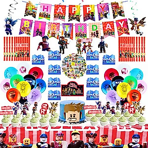 142Pcs Robot Game Theme Birthday Decorations Party Suppleis Include Banners, Tablecover, Cake Toppers, Stickers, Gift Bags, Balloons, Robot Theme Party Supplies for Kids and Game Lover