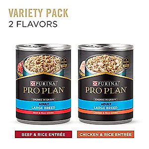Purina Pro Plan Specialized Large Breed Chicken and Rice and Beef and Rice in Gravy 12ct High Protein Wet Dog Food Variety Pack - (12) 13 oz. Cans