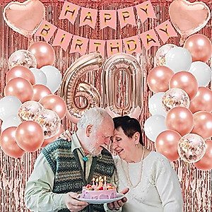 60 Birthday Decorations for Women 60th Birthday Decor Rose Gold 60th Birthday Decorations Party Supplies for Women 60 Balloon Numbers Happy 60th Birthday Banner