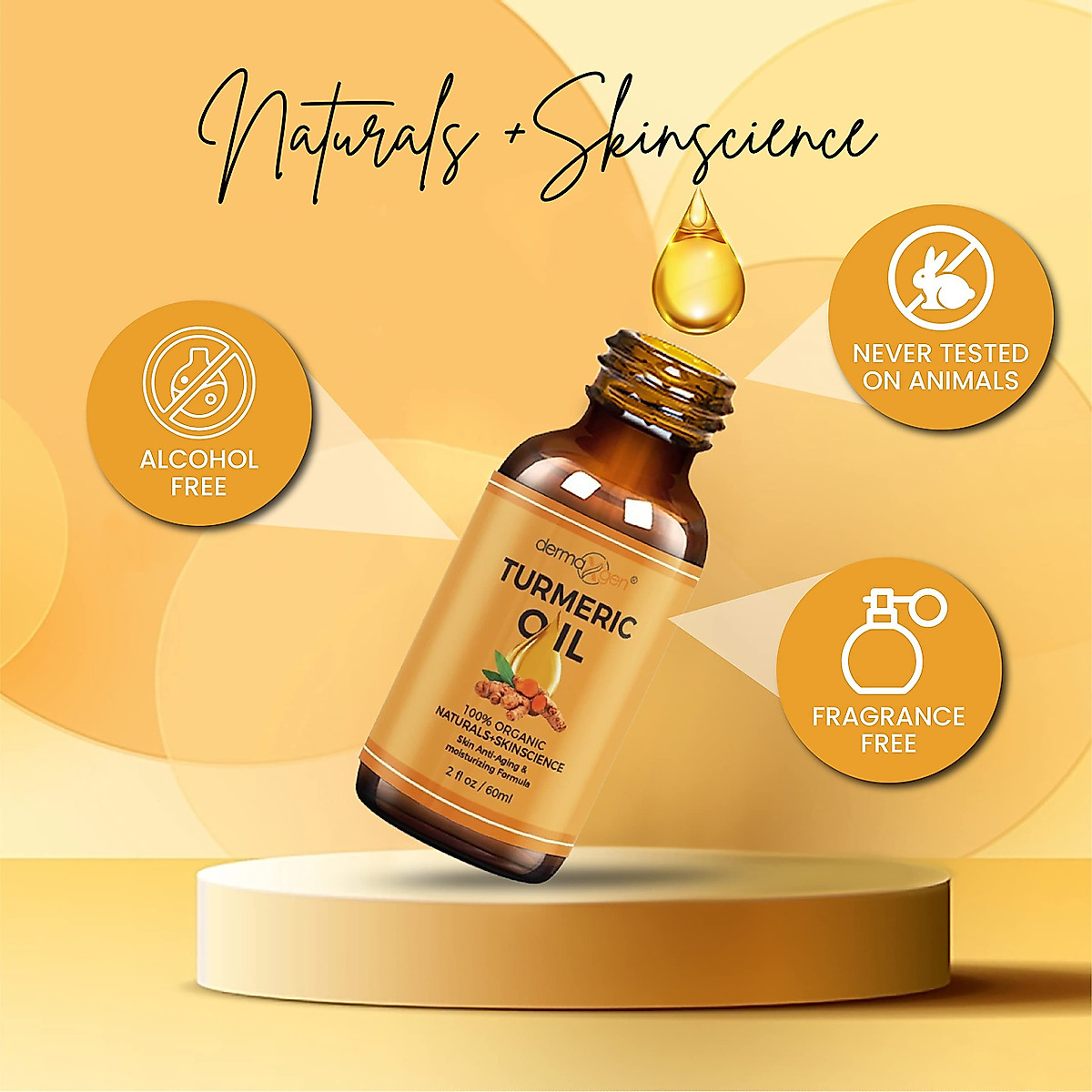 DERMAXGEN Turmeric Oil + Organic Moisturizer & Reduce Acne, Dark Spot Remover, Clear skin Tone, Hydrate Dull & Dry Skin, Anti Aging Skin Care Glow Oil for Face, Neck & Eye (2 FL OZ/60 ML)