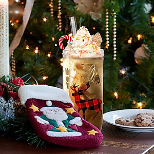ANOTION Christmas Cups, 24oz Colored Christmas Mugs Useful White Elephant Gifts for Adults Holiday Mason Jars Glass Cups with Lid and Straw Tumbler Drinking Glasses Coffee Cups Gifts for Women Men