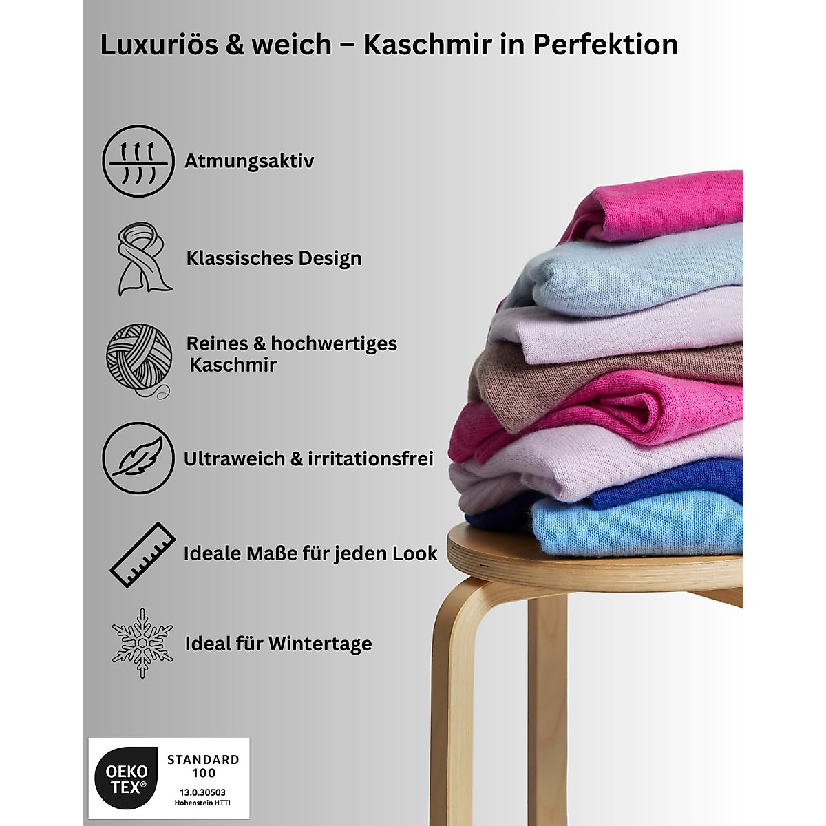 Style Republic Women’s Knitted Scarf, 100% Pure Cashmere, Beautiful European Design (Grey)